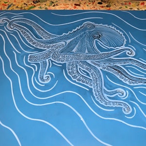 Original Octopus Sea Life Linocut Block Art Print - Etsy
