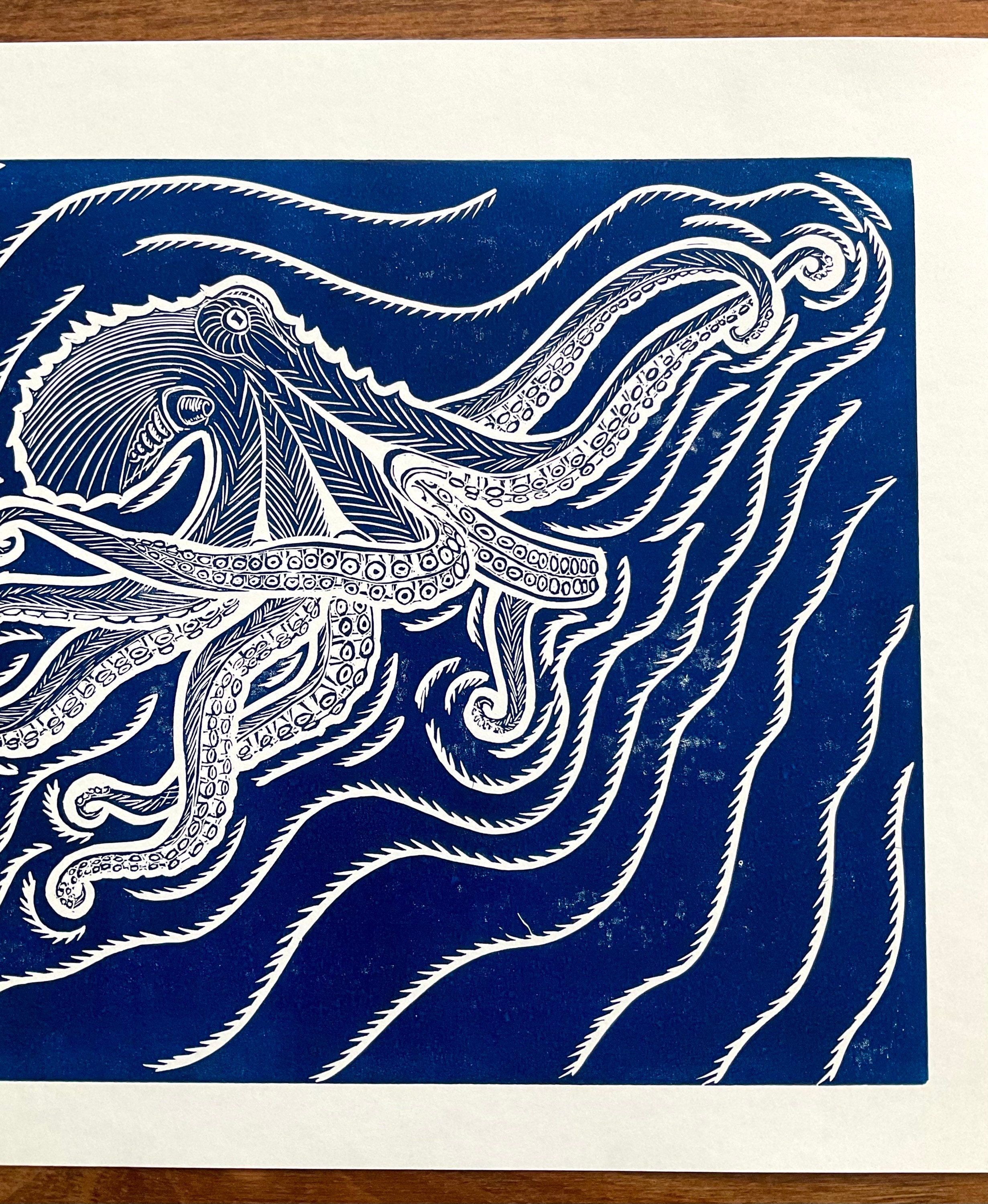 Original Octopus Sea Life Linocut Block Art Print - Etsy