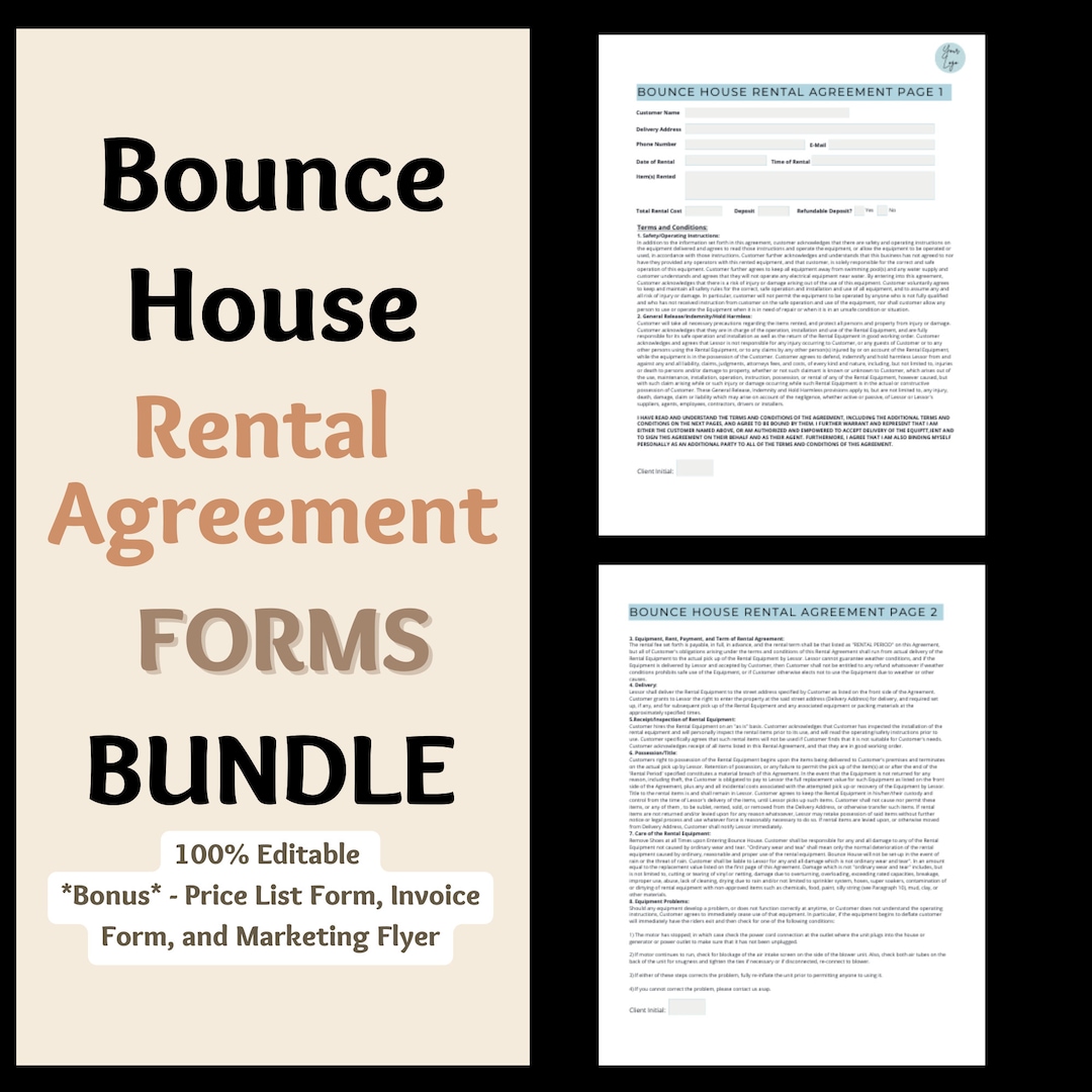 Bounce House Rental Agreement Form Bundle, Downloadable Editable Bounce ...