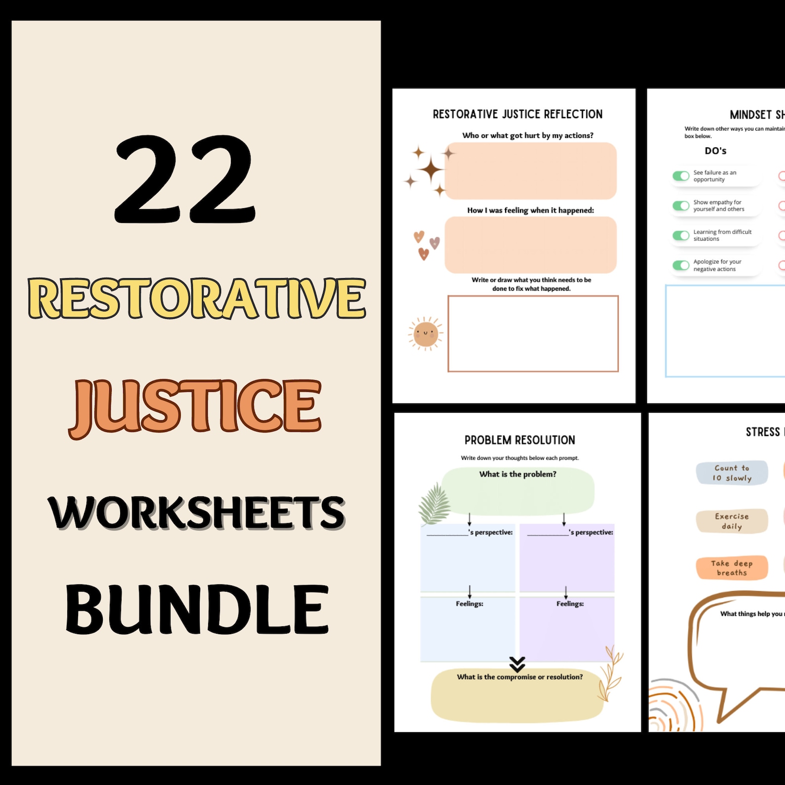 22 Restorative Justice Conflict Resolution Worksheets Bundle,anti ...