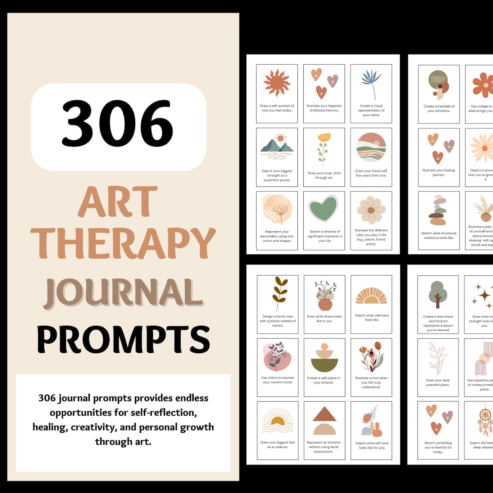 Art Therapy Journal Prompt Cards Therapy Tools Mental Health Resources ...