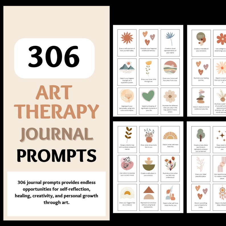 Art Therapy Journal Prompt Cards Therapy Tools Mental Health Resources ...