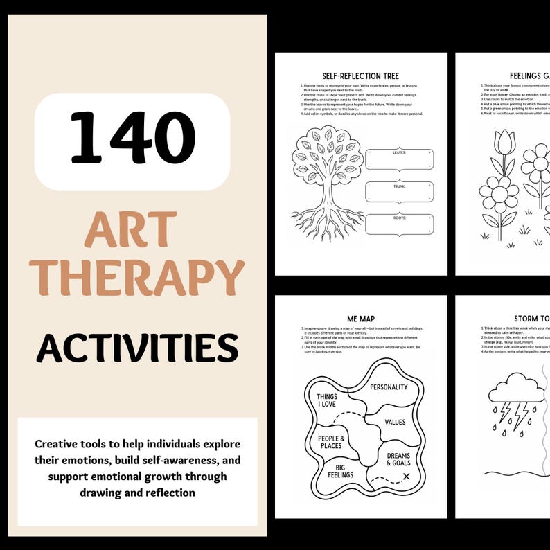 140 Art Therapy Worksheets Mental Health Social-emotional Learning Self ...