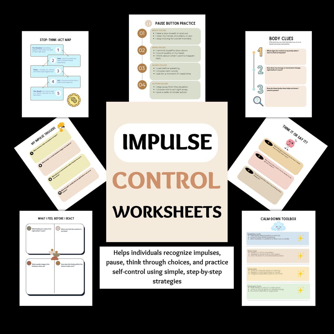 Impulse Control Mega Bundle Therapy Worksheets, Emotional Self ...