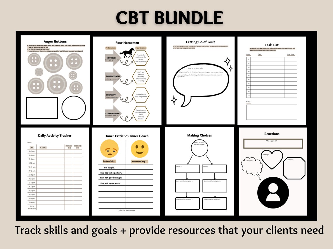CBT Worksheets Bundle Therapy Journal Prompts Printable - Etsy