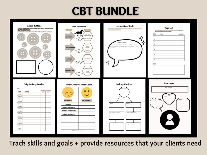 CBT Worksheets Bundle, Therapy Journal Prompts, Printable Mental Health ...