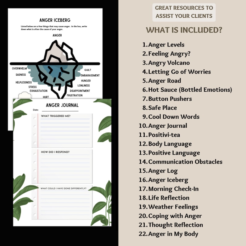 22 Anger Management Worksheets Therapy Bundle for Teens & - Etsy