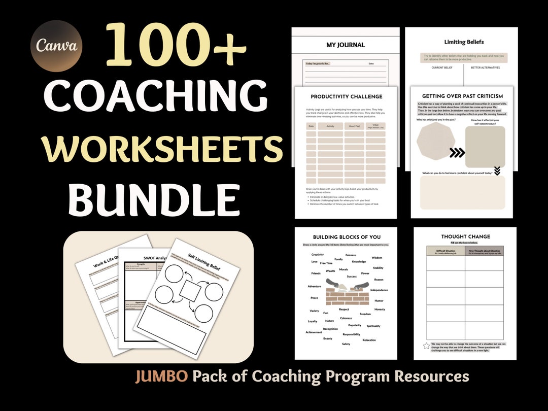 100 Coaching Worksheets Bundle Coaching Canva Templates - Etsy