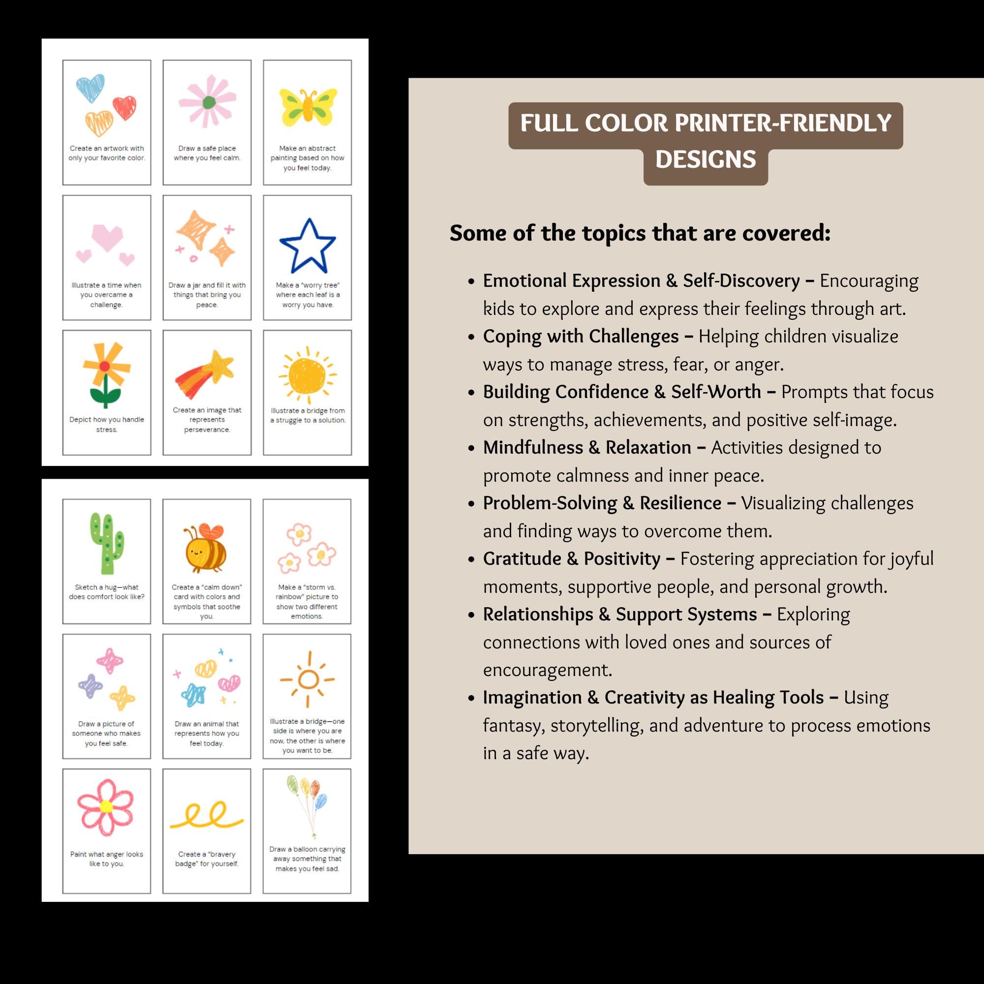 Kids Art Therapy Journal Prompt Cards Therapy Tools Mental Health ...