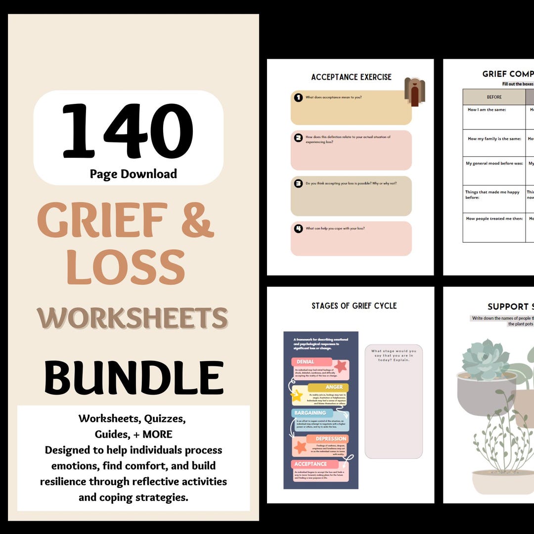 140 Grief and Loss Worksheets Handouts Bundle, Grief Printable Pdf,grief Poster Coping Skills ...