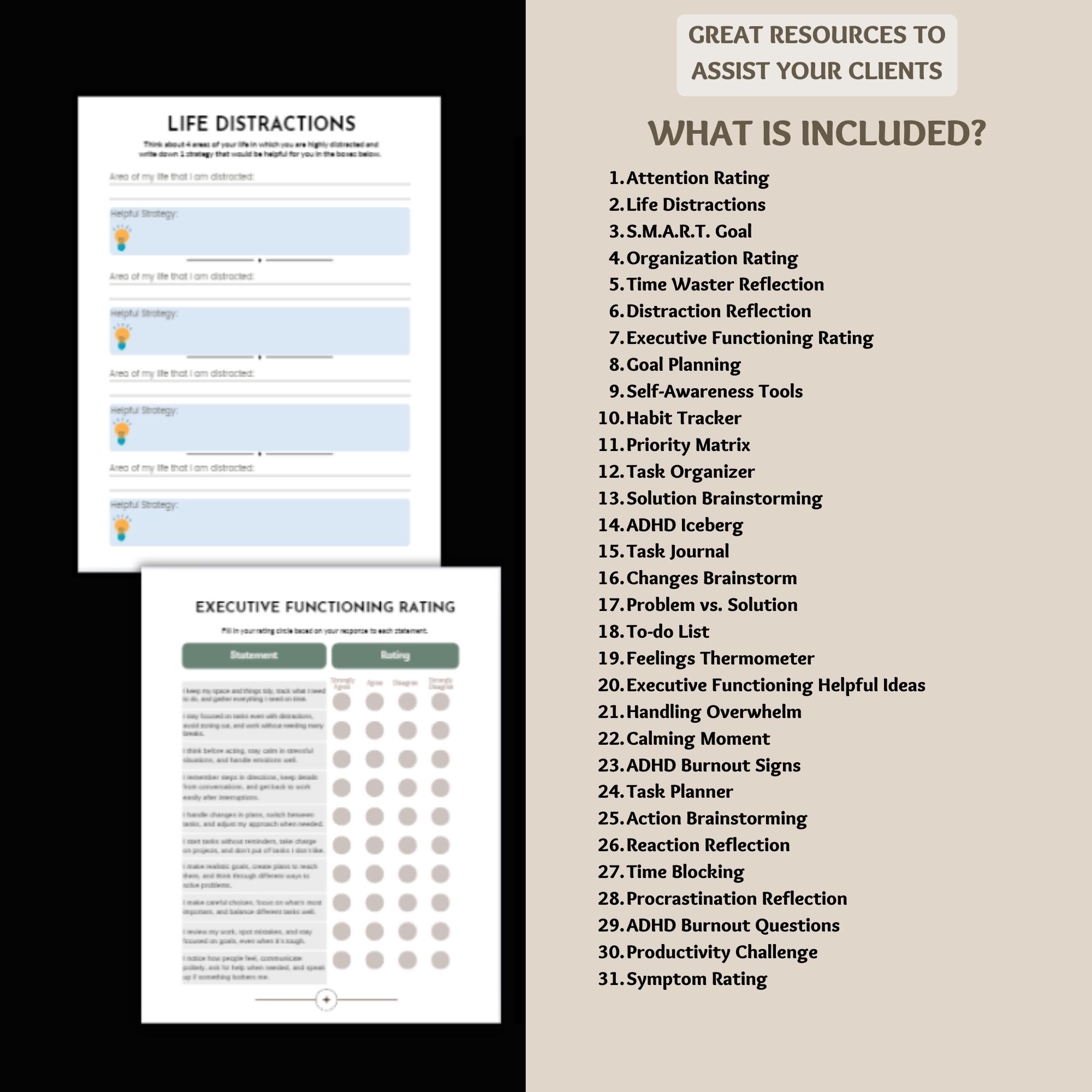 ADHD Executive Functioning Worksheets,attention Deficit Hyperactivity ...