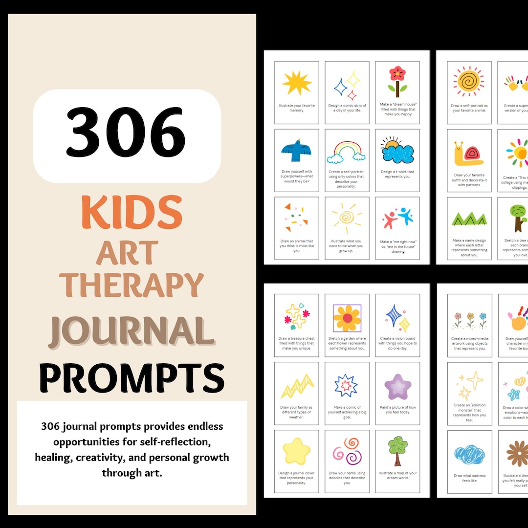 Kids Art Therapy Journal Prompt Cards Therapy Tools Mental Health ...
