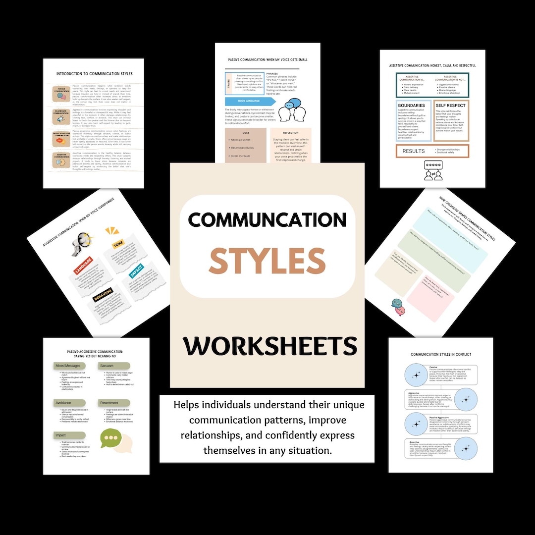 Communication Styles & Skills Worksheets, Adult Teens Therapy ...
