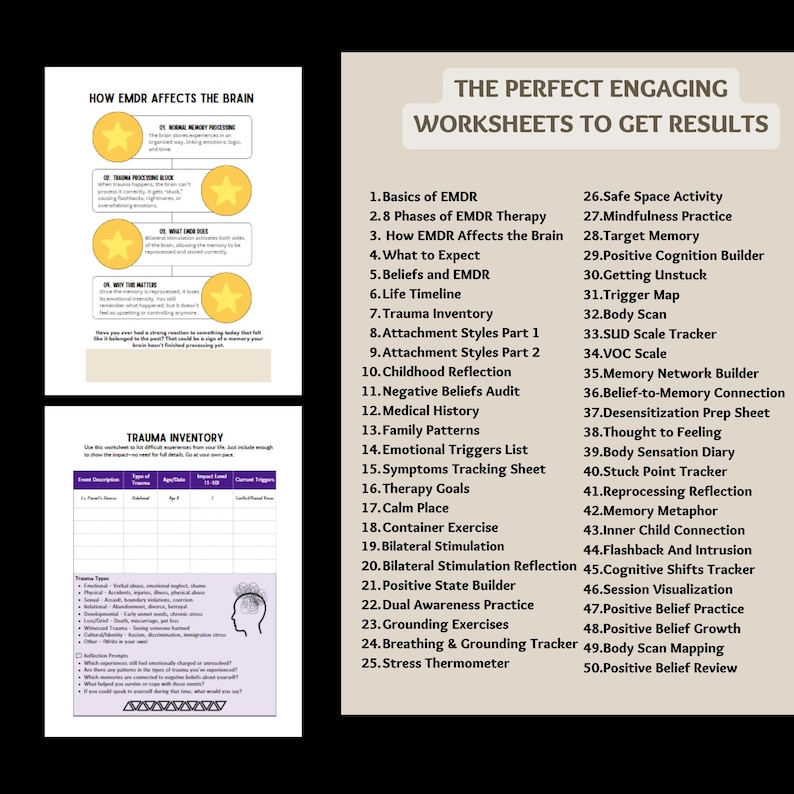 60 EMDR Worksheets Phase 1-8 Therapists Workbook, EMDR Scripts Eye ...