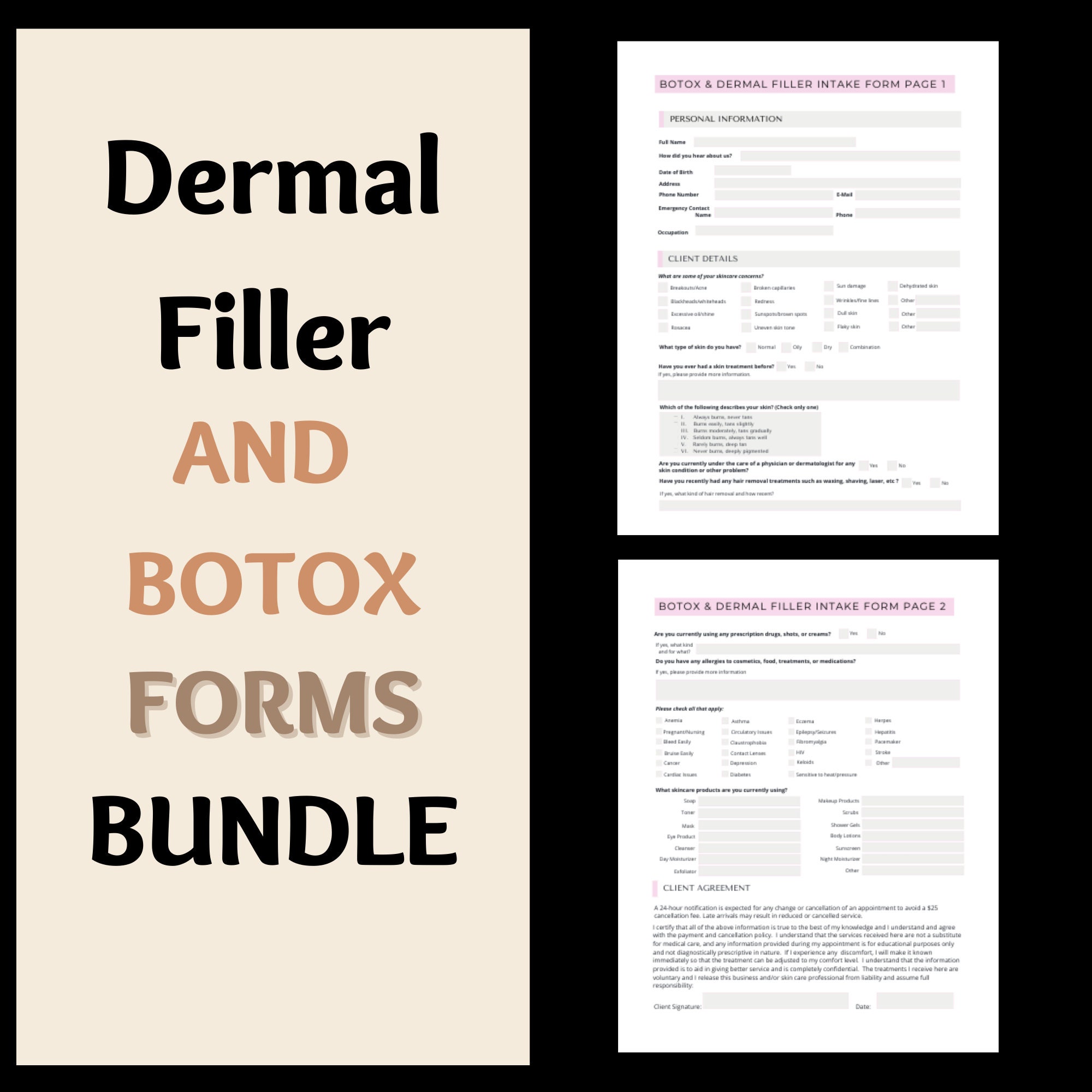 Dermal Filler Intake Consent Forms, Botulinum Toxin Consent Form, Botox ...