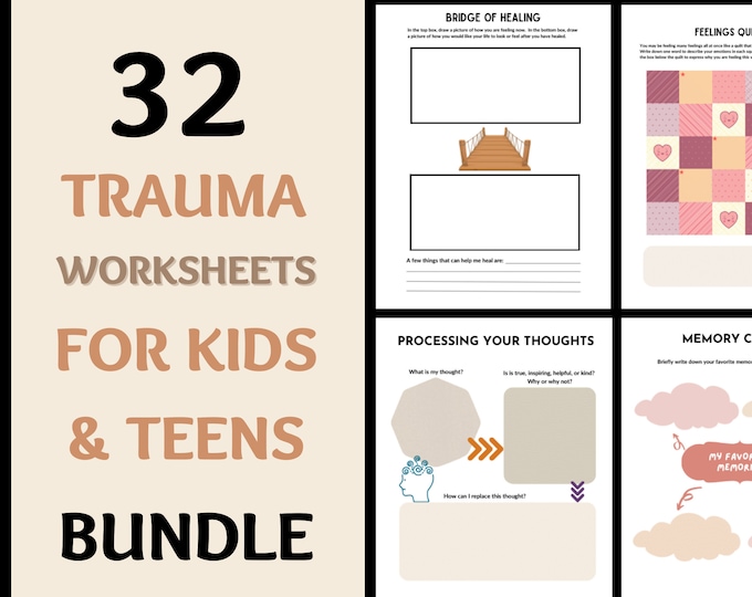 Trauma PTSD Worksheets 20 Item Printable Bundle for Kids & Teens-child ...