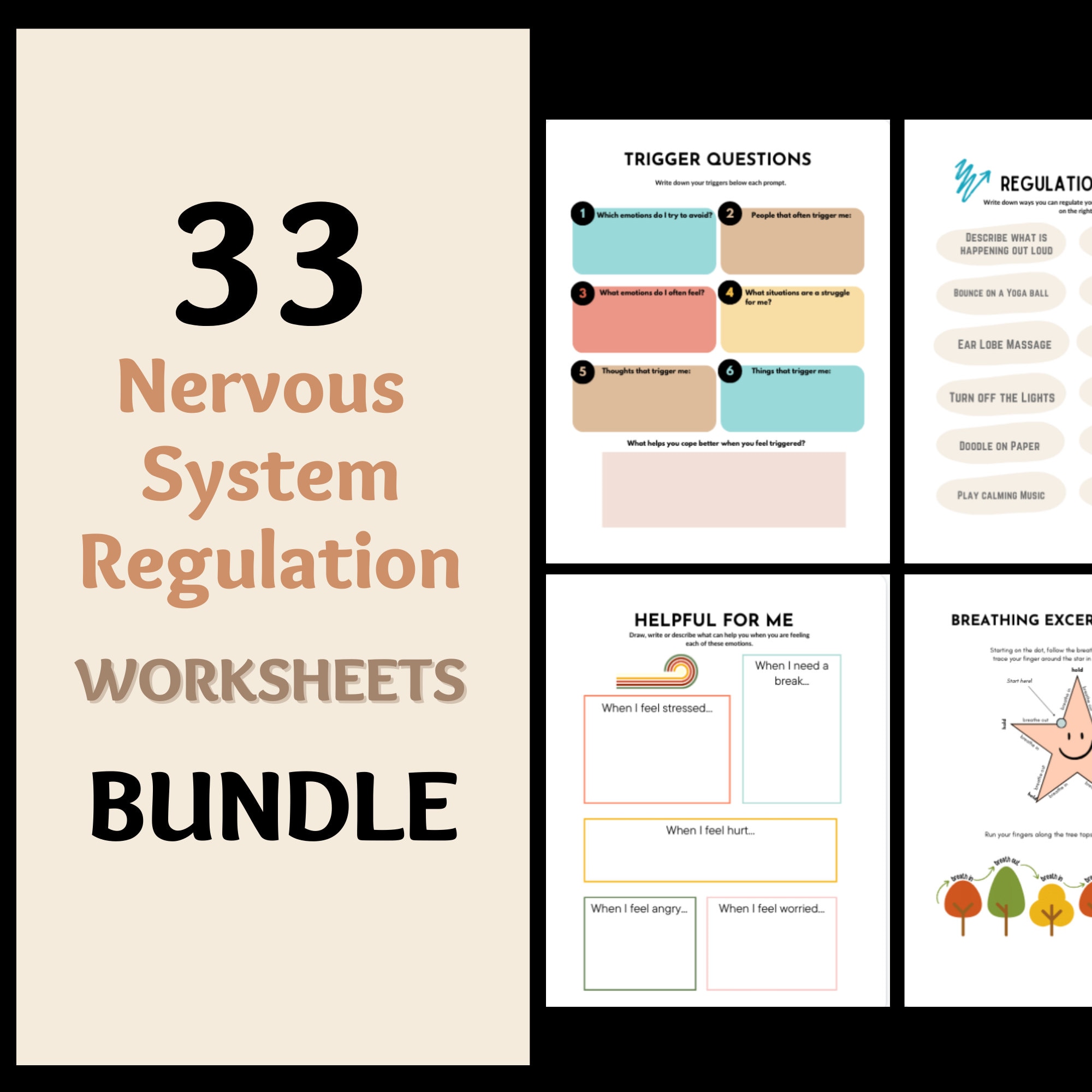 33 Nervous System Worksheets Bundle, Somatic Workbook, Polyvagal Theory ...
