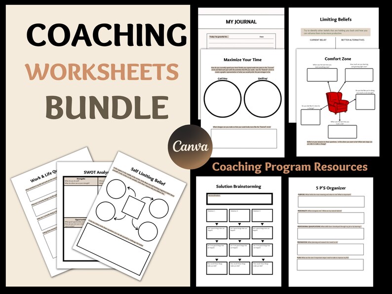 Coaching Worksheets Bundle Coaching Canva Templates Editable - Etsy