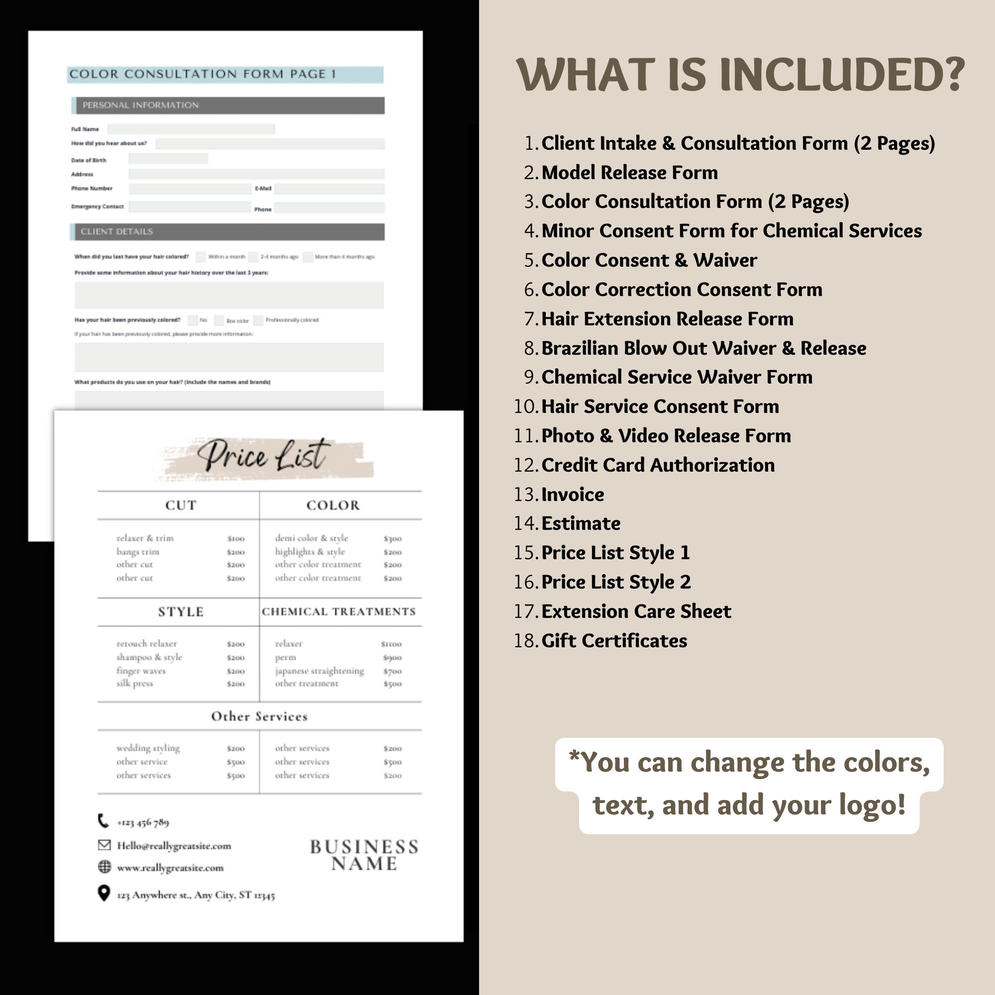 Hair Stylist Forms Bundle, Hair Salon Consent Form, Hair Salon ...