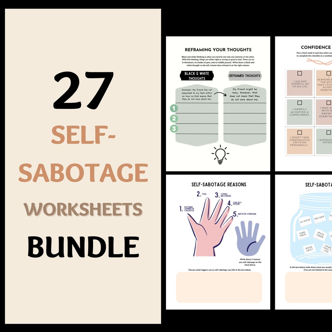 Self Sabotage Worksheets Bundle, Self Sabotage Workbook, Therapy ... Self Sabotage Worksheets Bundle, Self Sabotage Workbook, Therapy ...