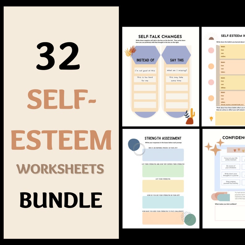 32 Self-esteem Worksheets Bundle Therapy Workbook Journal - Etsy