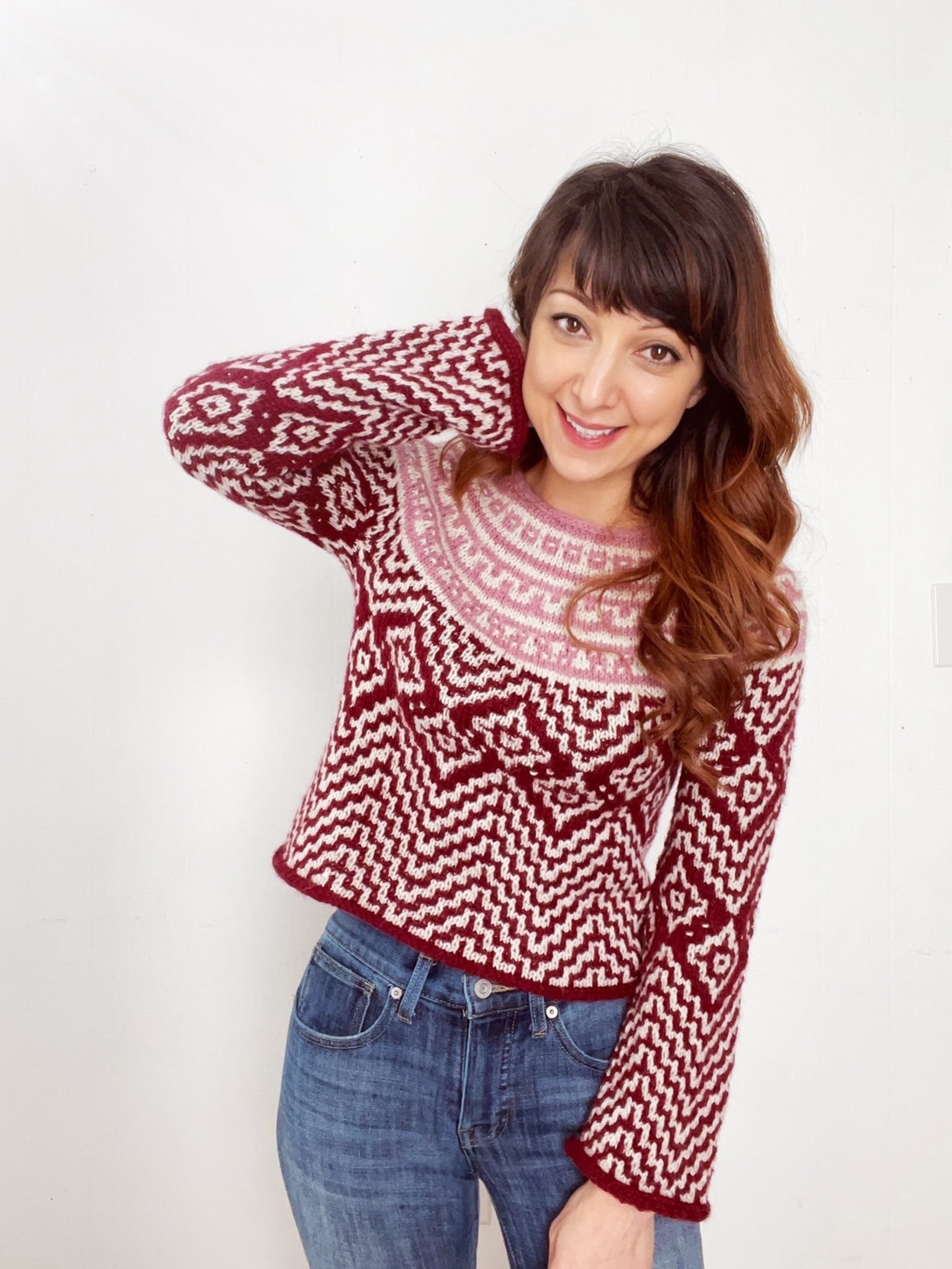 Knitting Pattern Mosaic Knitting Round Yoke Sweater | Etsy