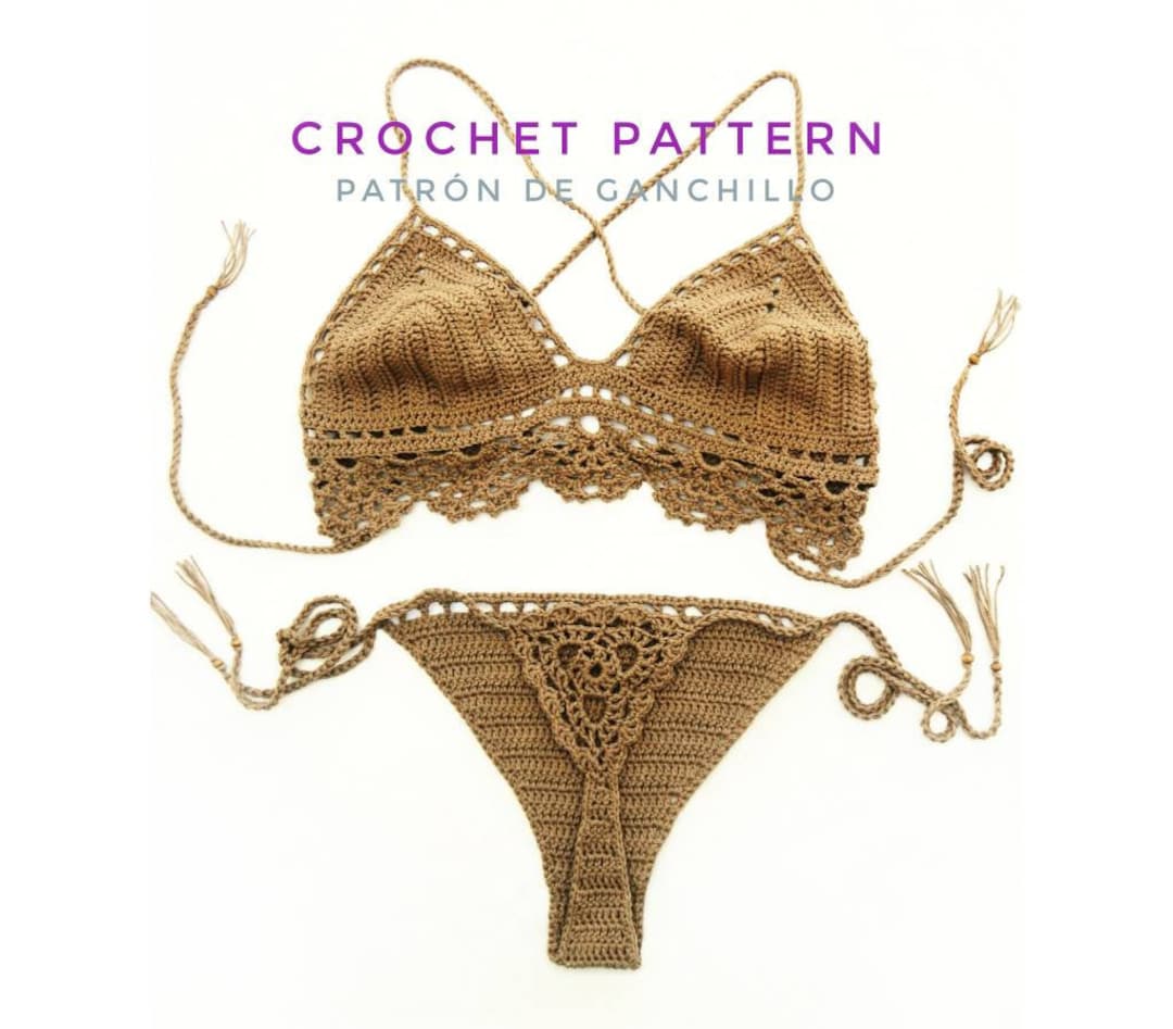 Crochet Pattern >> Bikini Set Easy Pattern Lace Brazilian Cheeky Bottoms Bralette Adjustable ...