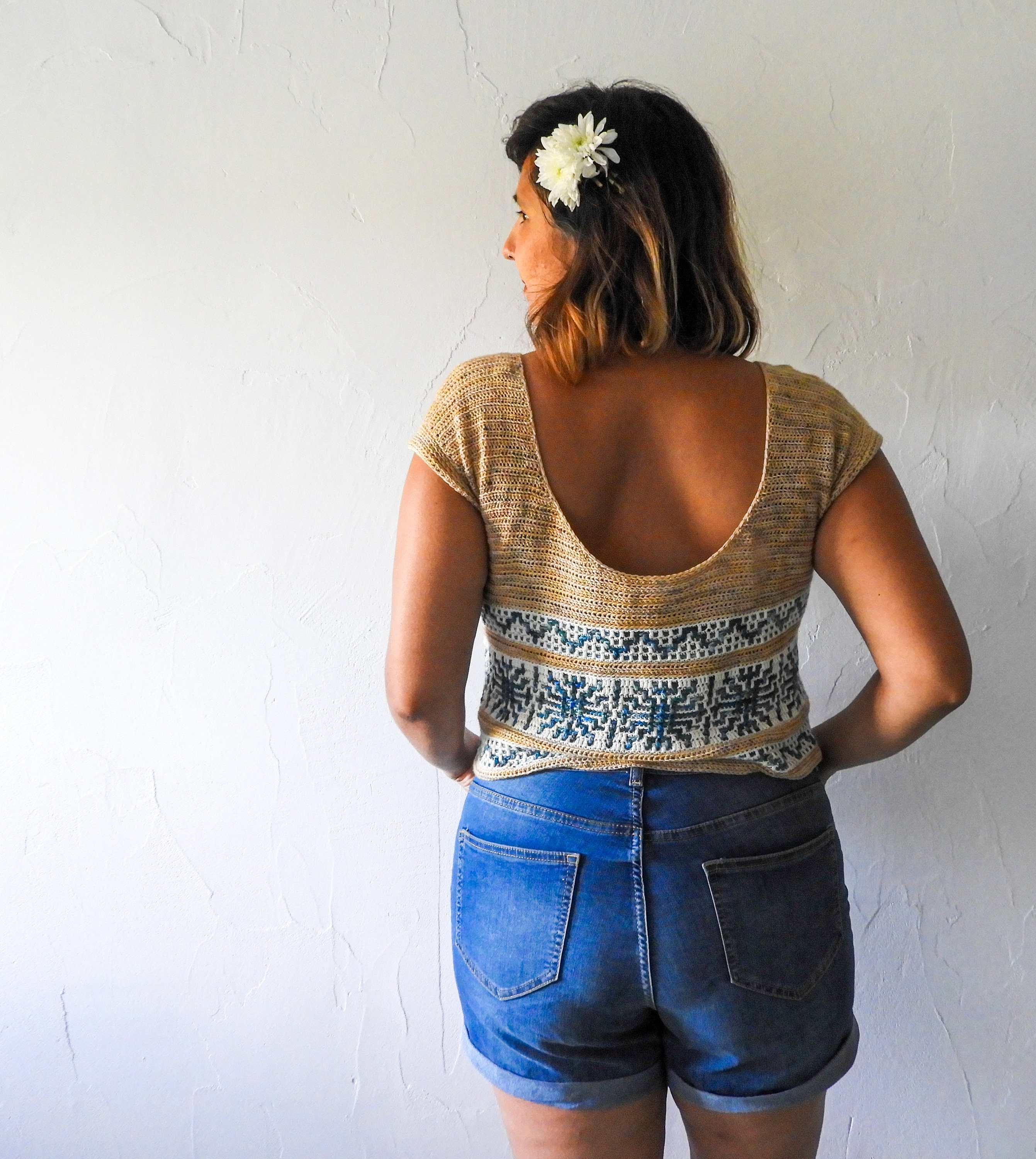 Crochet Pattern Summer Tee Cropped Low Back Crew Neck | Etsy