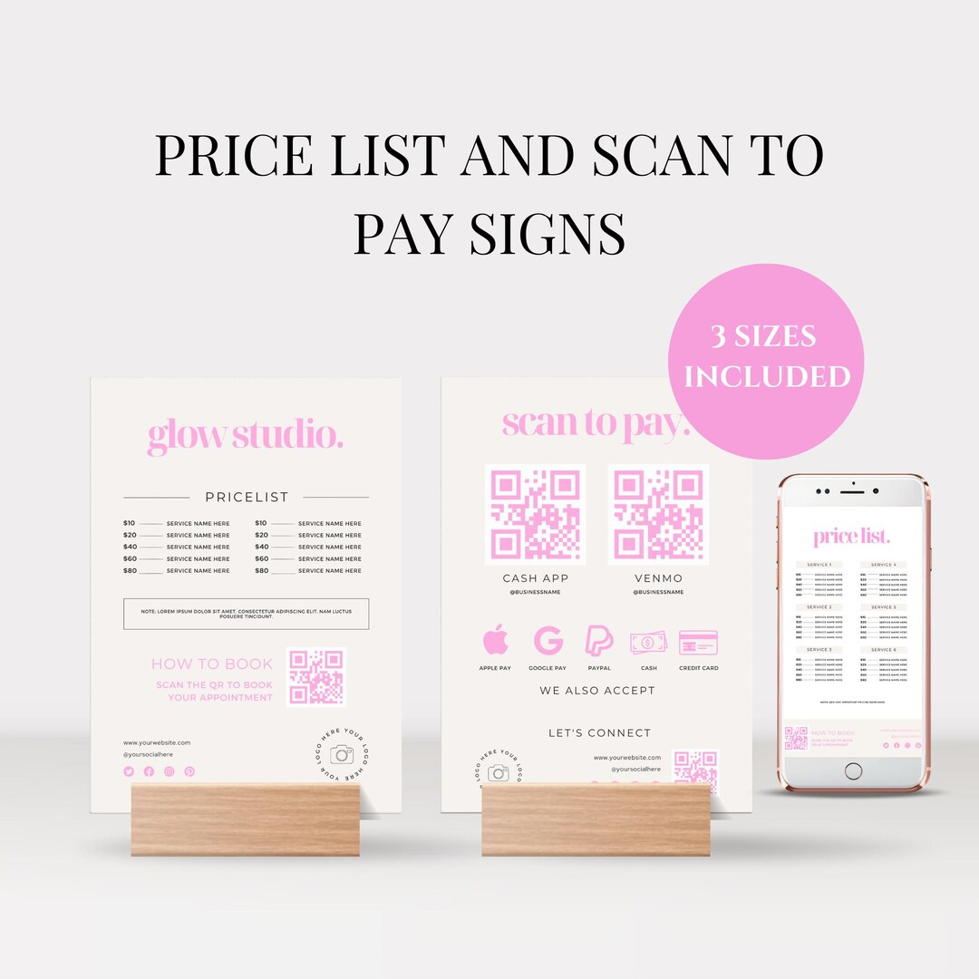 Price List Template, Editable Scan to Pay Template, Small Business ...