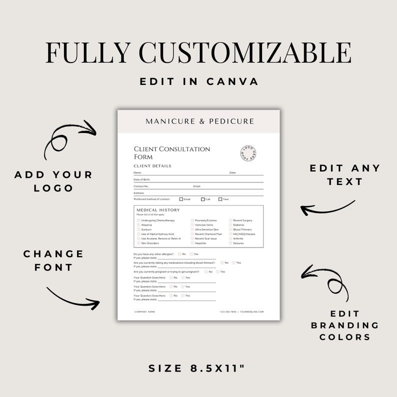 Nail Technician Bundle, Editable Client Intake Form, Consultation Form ...