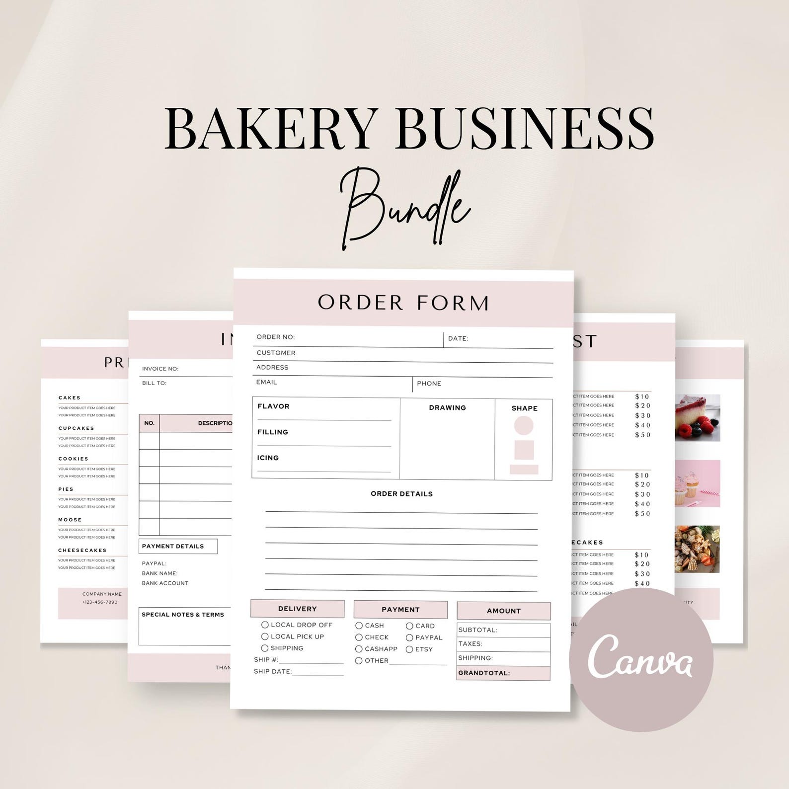 Bakery Business Forms Bundle, Editable Pricelist, Printable Order Form ...