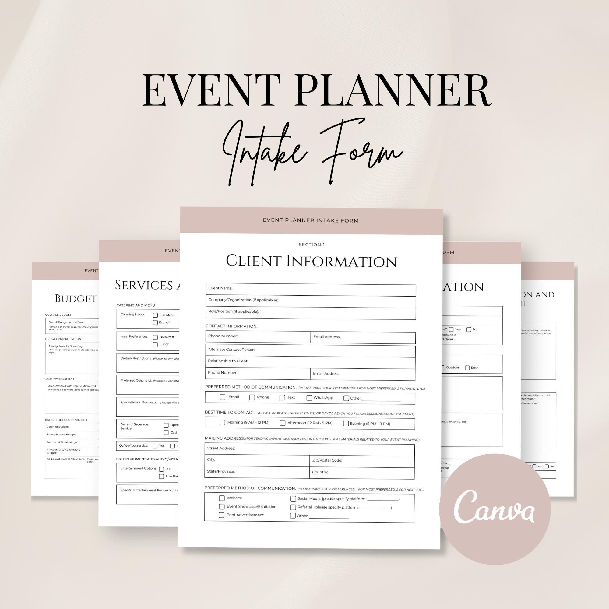 Event Planner Intake Form Template, Editable Event Management Form ...