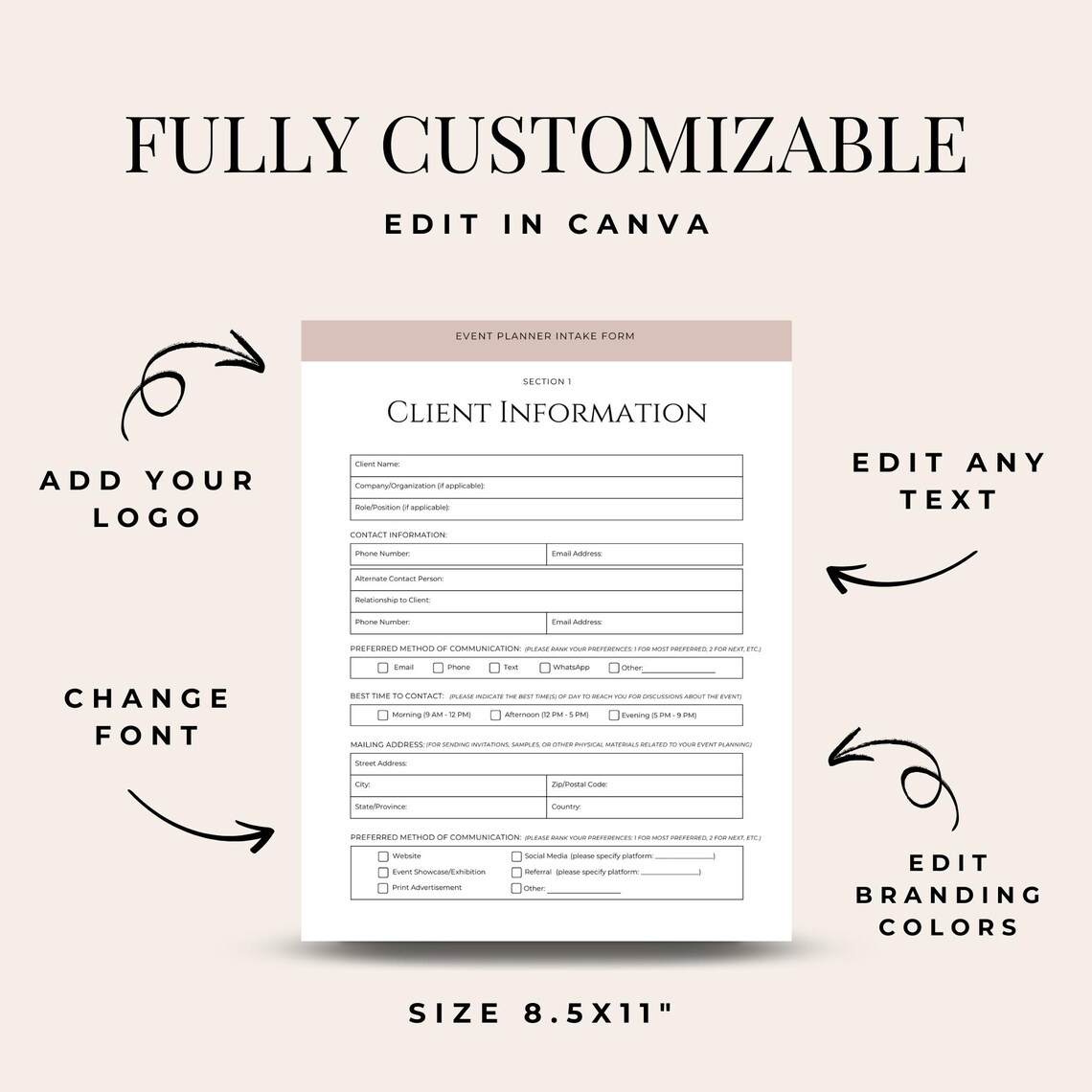 Event Planner Intake Form Template, Editable Event Management Form ...
