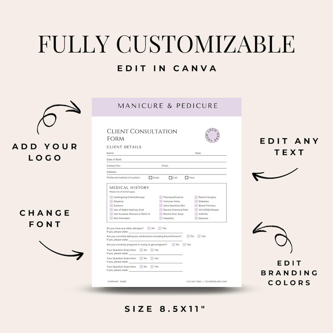 Nail Technician Bundle, Editable Client Intake Form, Consultation Form ...