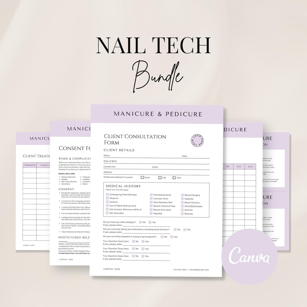 Nail Technician Bundle, Editable Client Intake Form, Consultation Form ...