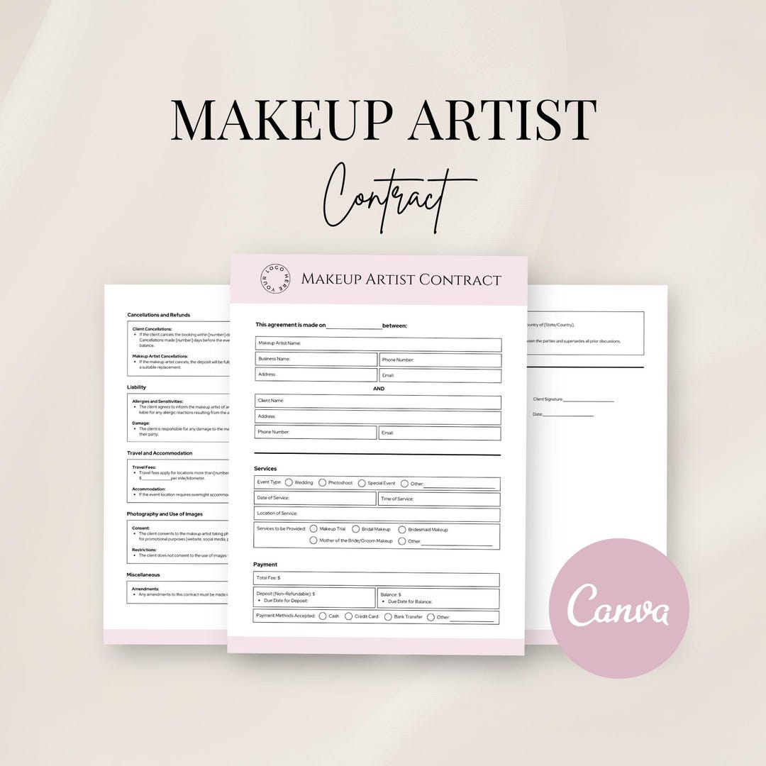 Makeup Artist Contract Template, MUA Contract, Bridal Makeup Agreement ...