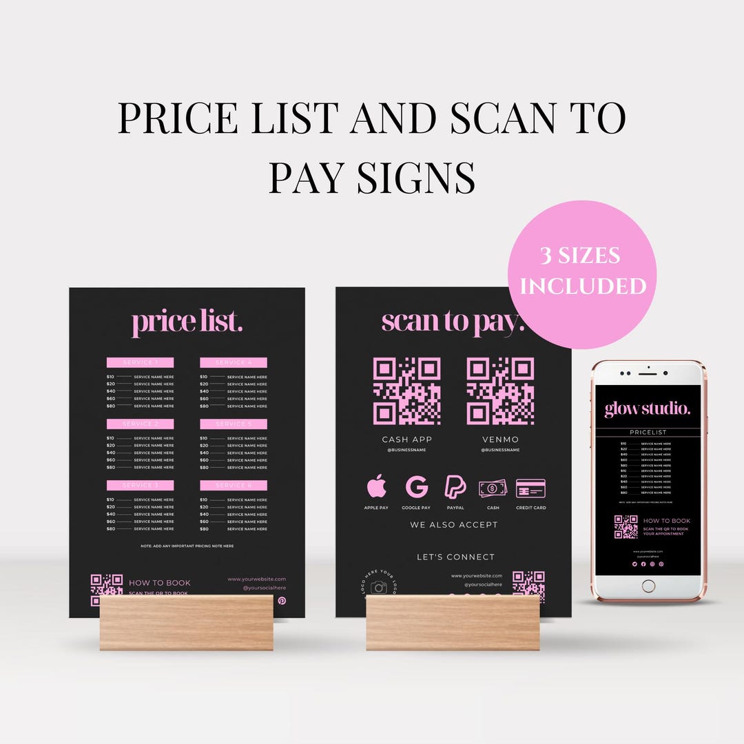 Price List Template, Editable Scan to Pay Template, Small Business ...
