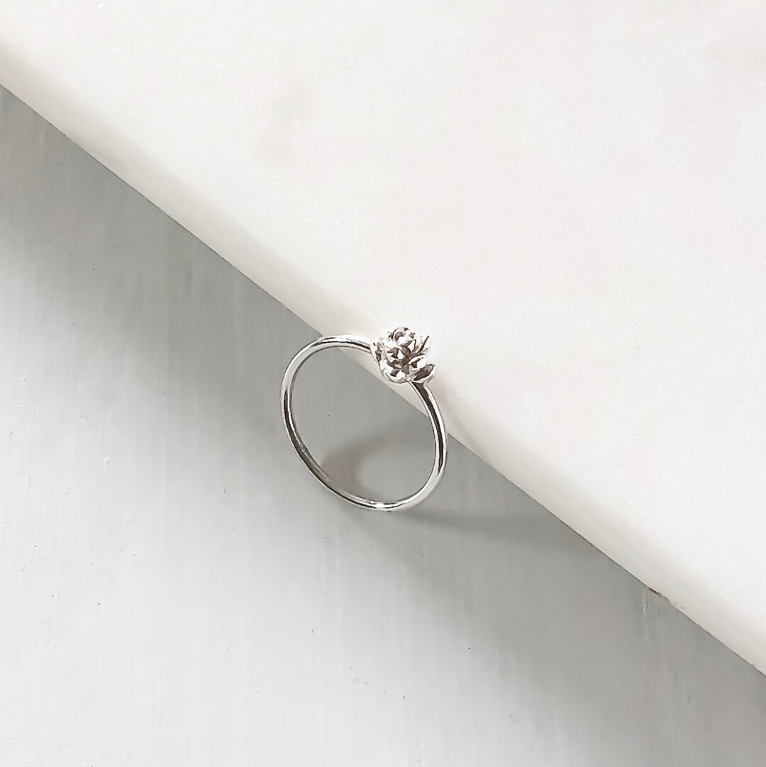 Petite Succulent Flower Ring | Tiny Sterling Silver 925 Cactus Plant ...