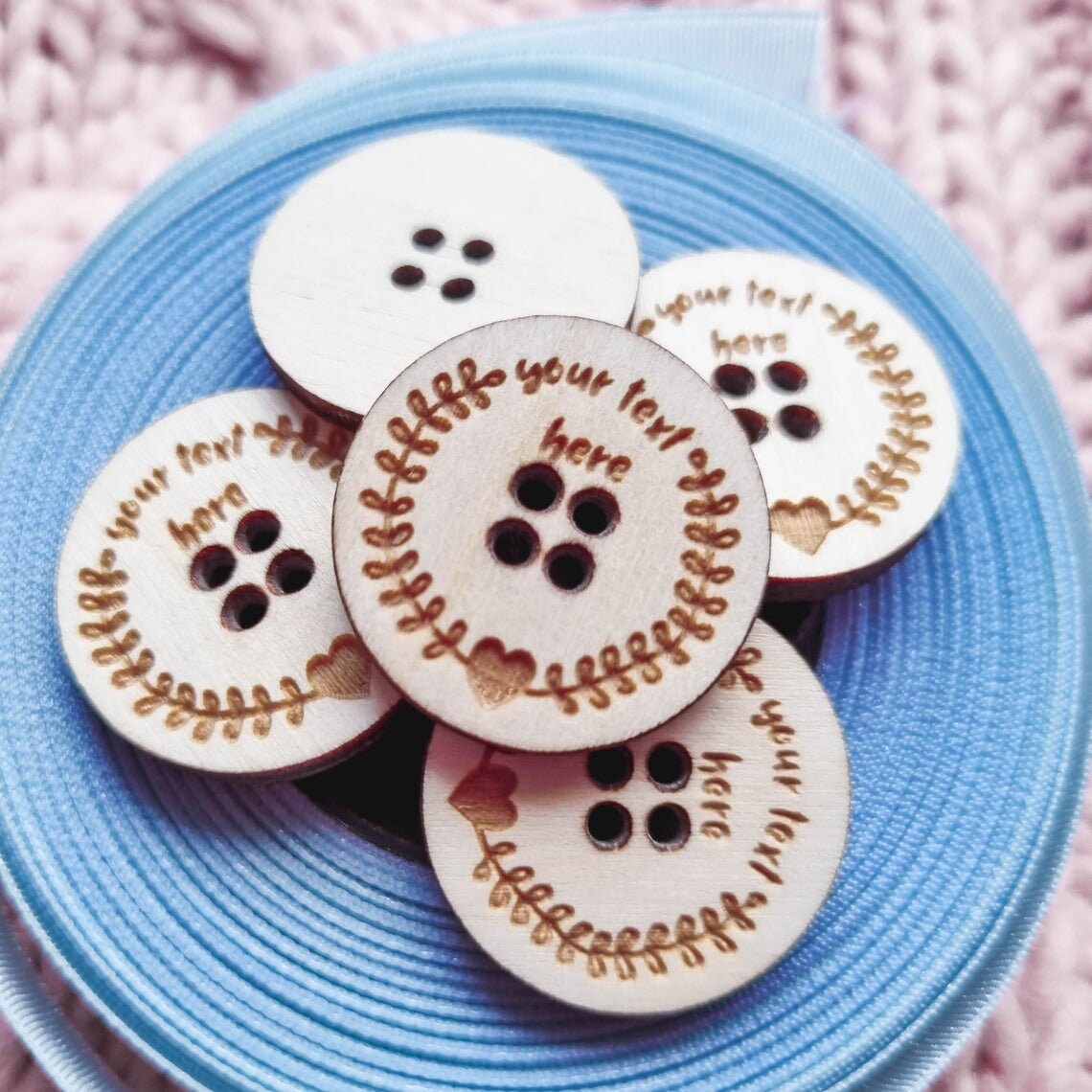 Personalized Wooden Buttons With Text and Wreath | Custom Sewing ...