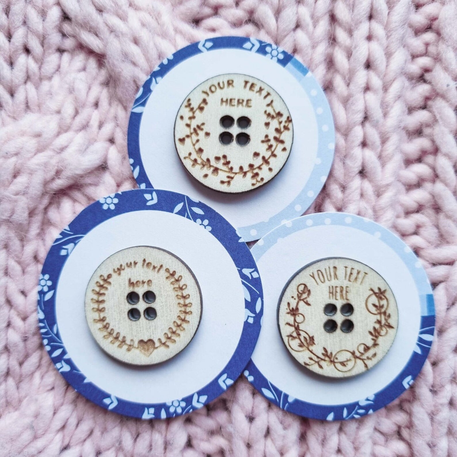 Personalized Wooden Buttons With Text and Wreath Custom - Etsy UK
