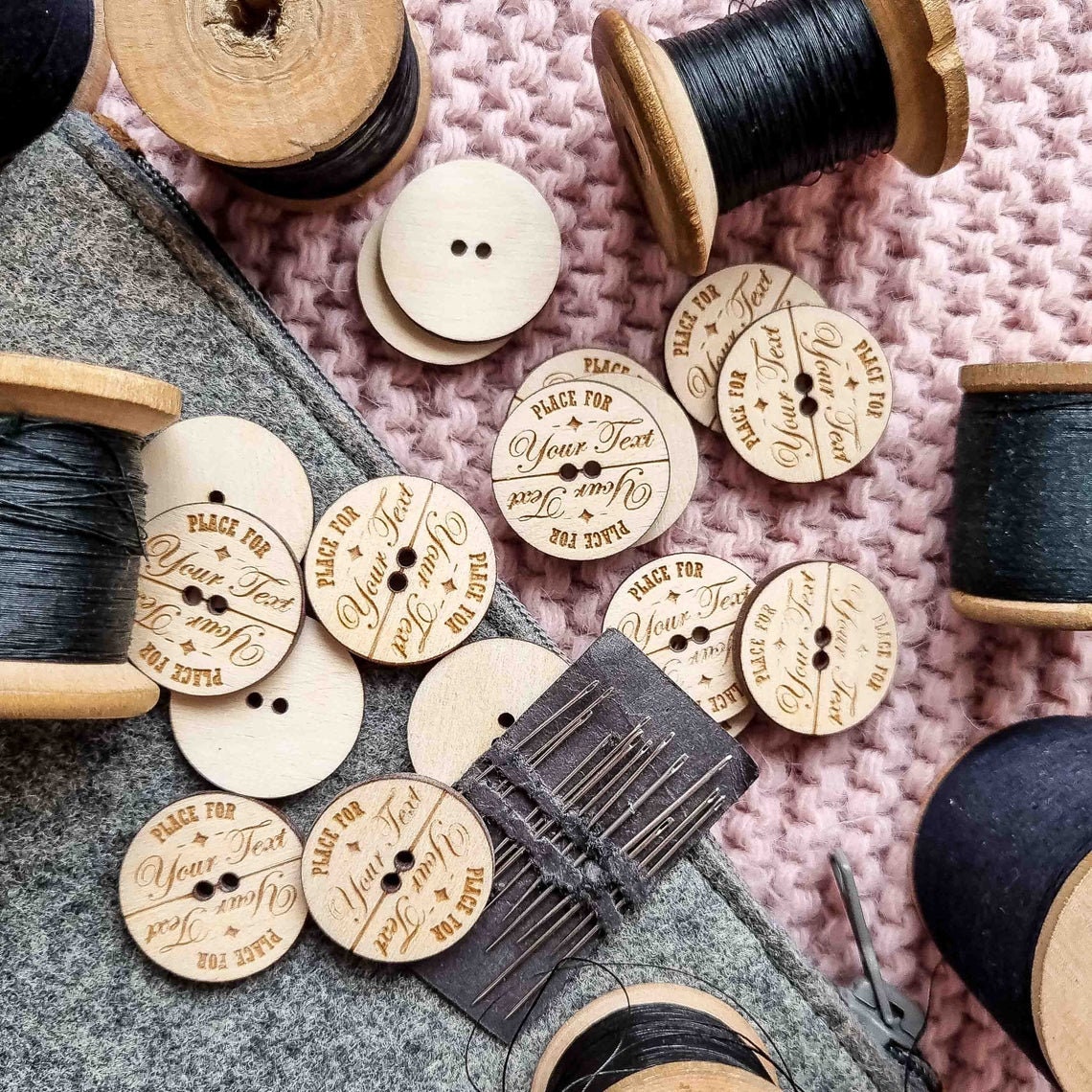 Wooden Personalized Buttons With Your Text | 2 Holes 1 Inch Buttons ...