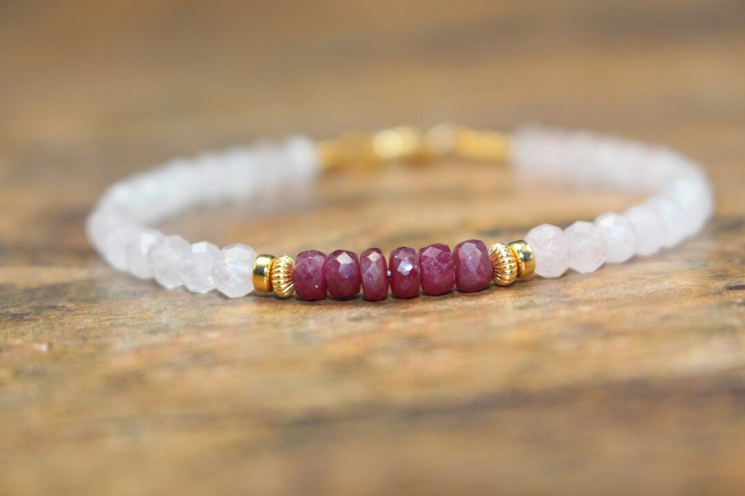 Ruby + Rose Quartz Bracelet| Heart Chakra Jewelry| Ruby Bracelet ...