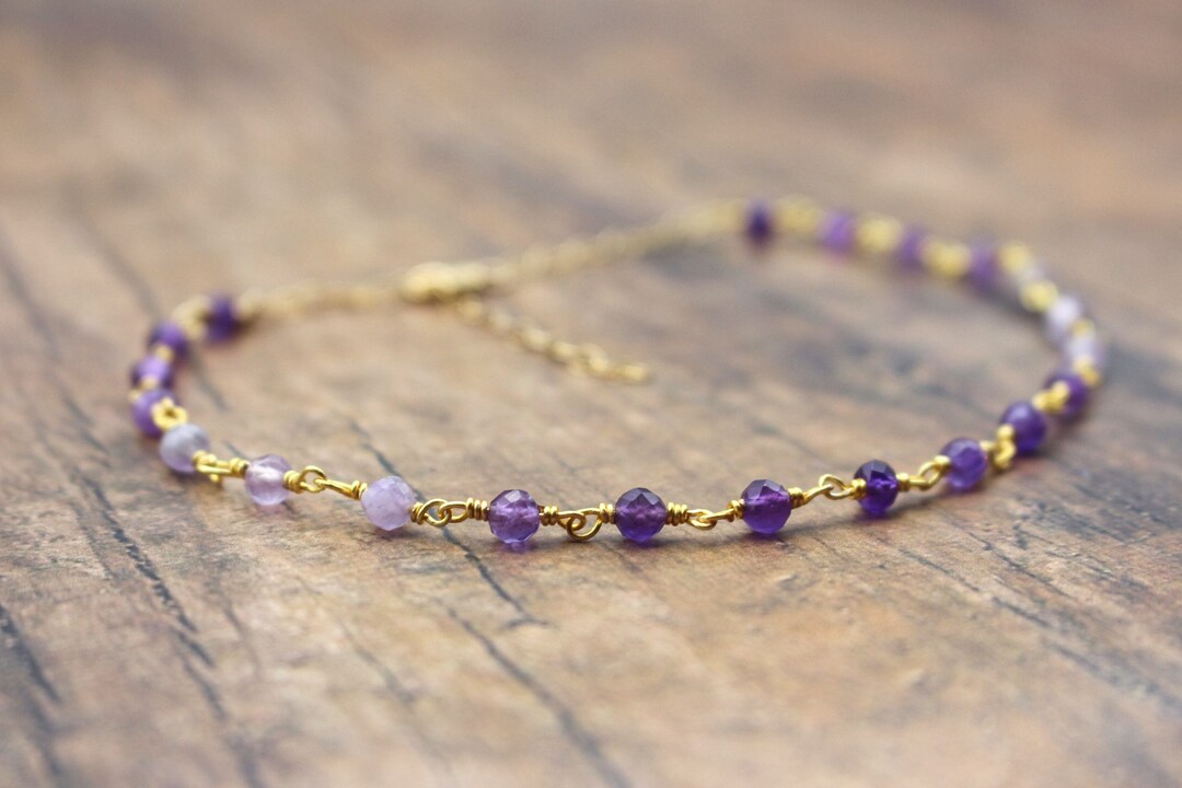 Ombre Amethyst Anklet| Dainty Shaded Anklet| Wire Wrapped Jewelry| Crown Chakra Anklet| Amethyst ...