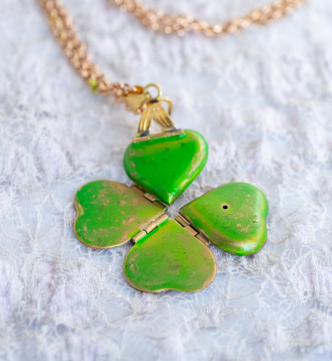Lucky Four Leaf Clover Locket - Painted in Fluorescent Green and ...