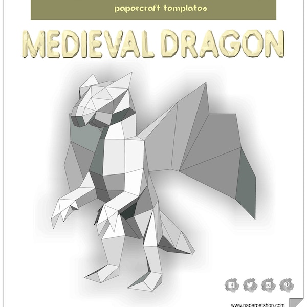 Medieval Dragon Papercraft Template - Etsy