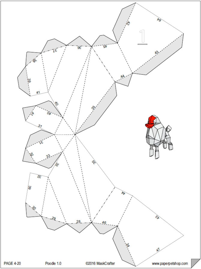 Paper Poodle, Papercraft Template, DIY Paper Pet Dog, 2018 Year of the ...