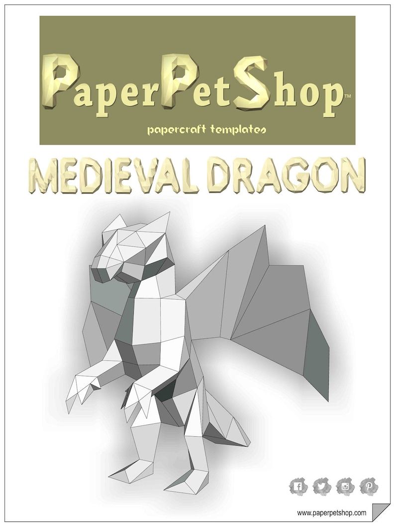 Medieval Dragon, Printable Papercraft Template. - Etsy