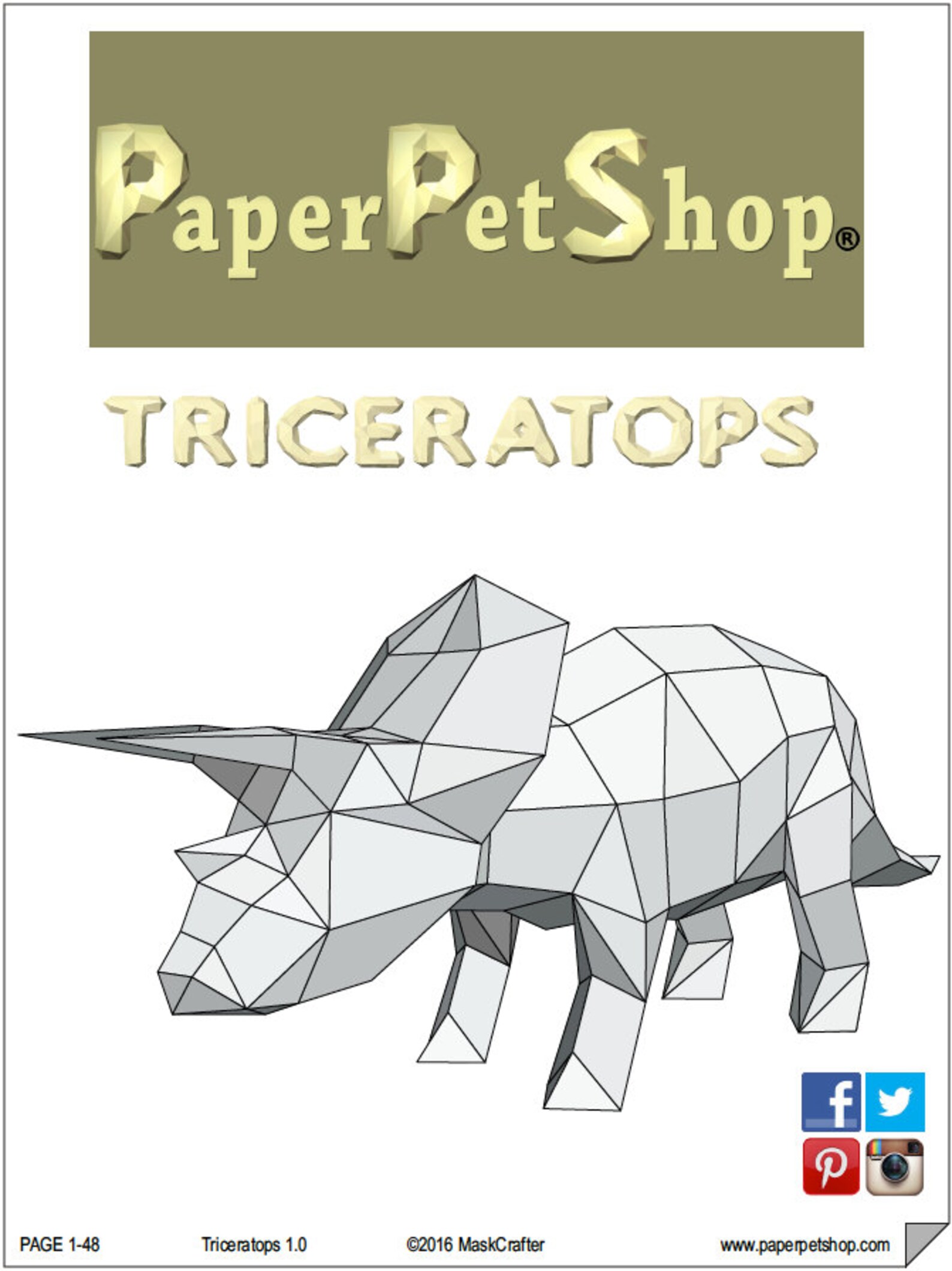 Triceratops Printable Papercraft Template DIY LowPoly Paper | Etsy
