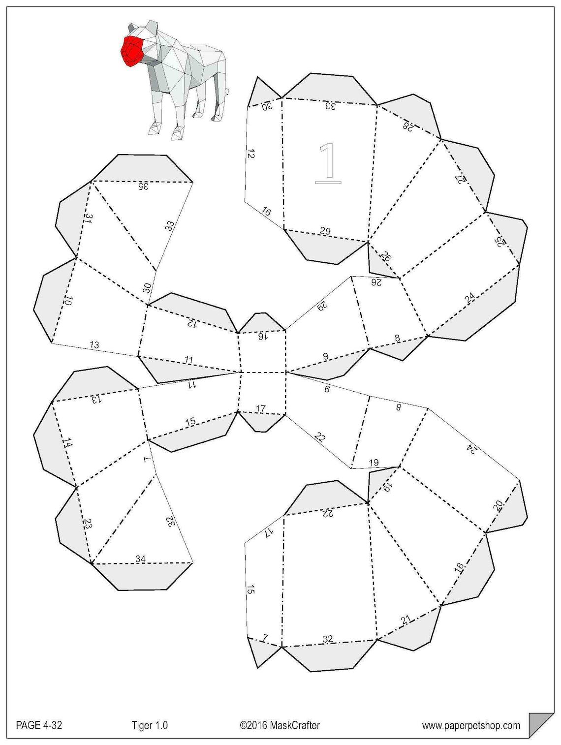 Tiger Papercraft Template | Etsy