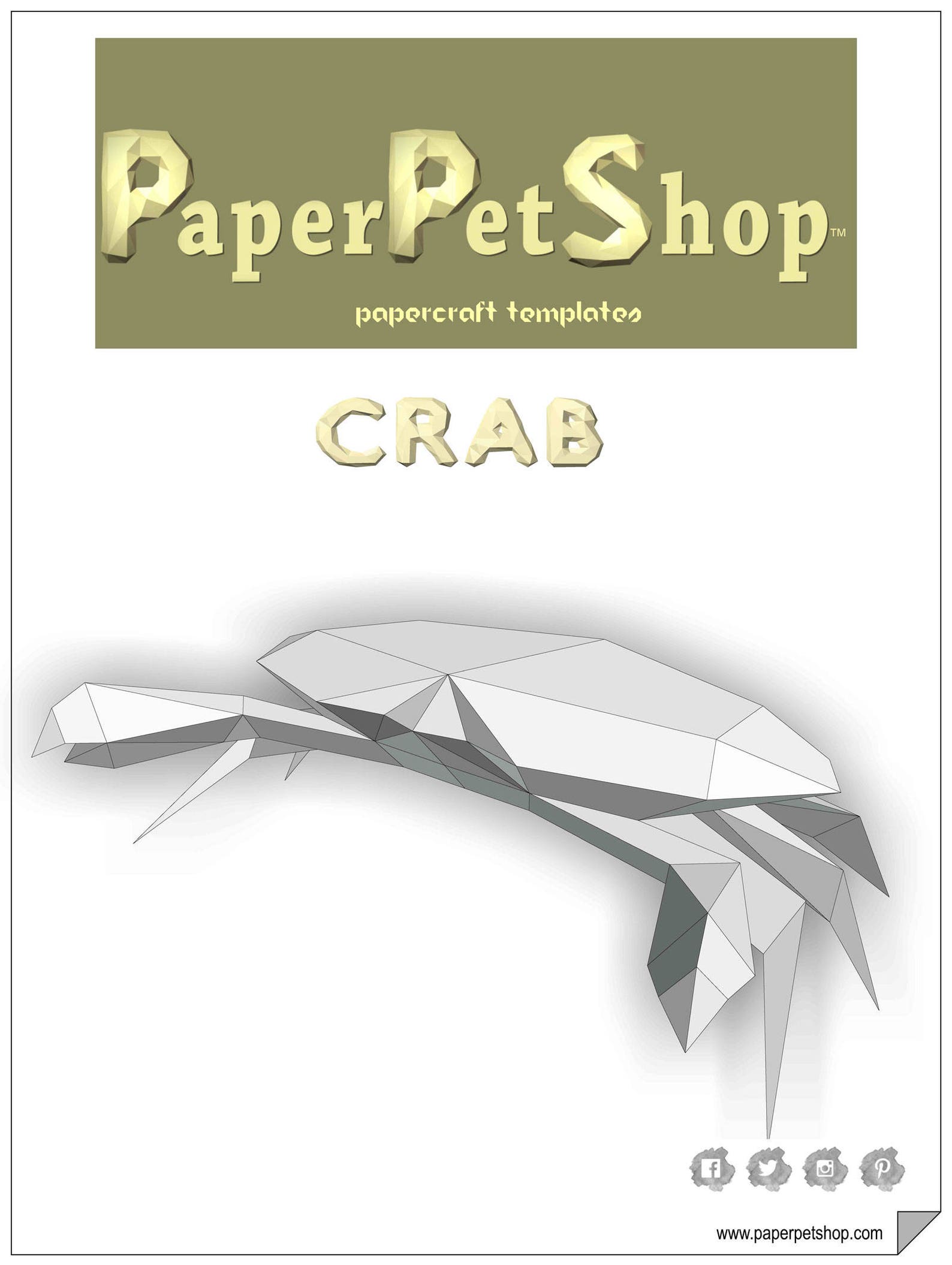 Crab, 3d Paper Pet Template, DIY Lowpoly Paper Pet Crab - Etsy